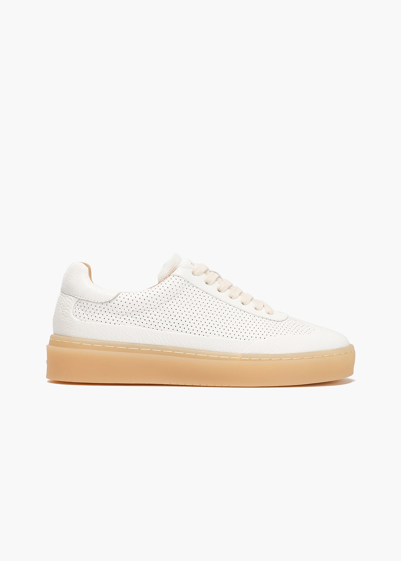 Dara Men White Leather-Trimmed Perforated Leather Trainers – Hidden White