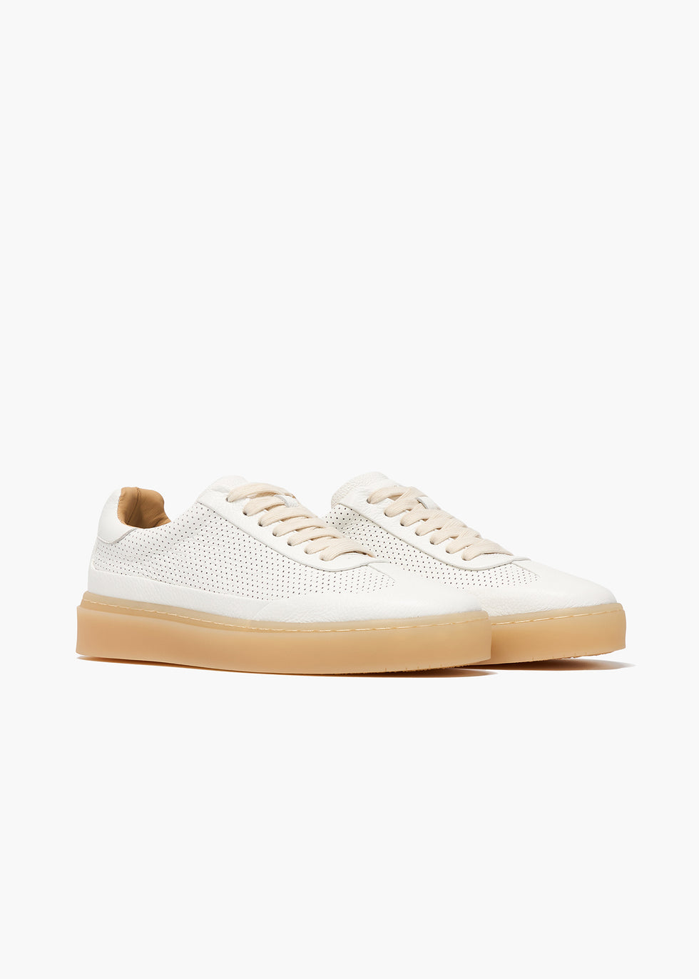 Dara Men White Leather-Trimmed Perforated Leather Trainers – Hidden White
